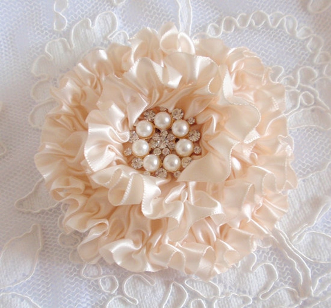 Handmade Ribbon Flower With Rhinestone Pearls 3.5 Inches in | Etsy