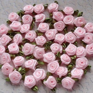 20 Mini Handmade Ribbon Roses (1/2 Inches) in Lt Pink More Color to ...