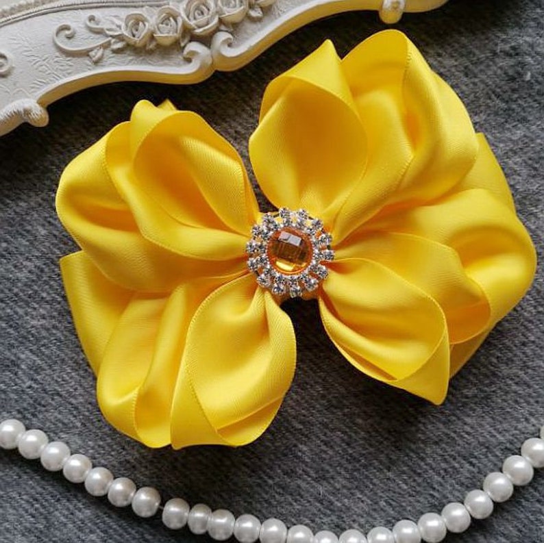 Handmade Satin Ribbon Bow With Crystal Rhinestone Lt Blue - Etsy