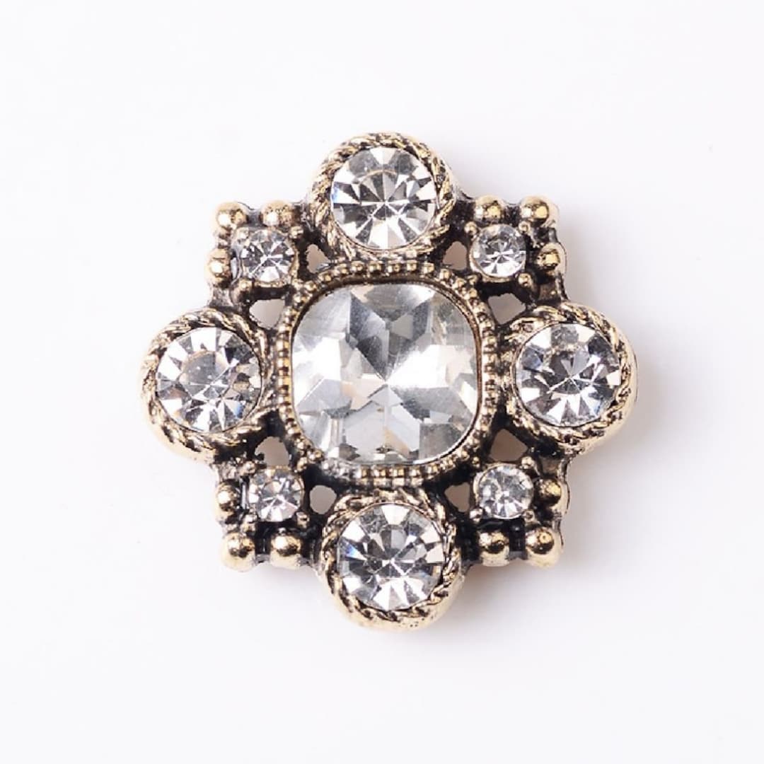 4 Flat Back Crystal Button Pearl Button Vintage Metal (22x22 Mm) AL-303 ...
