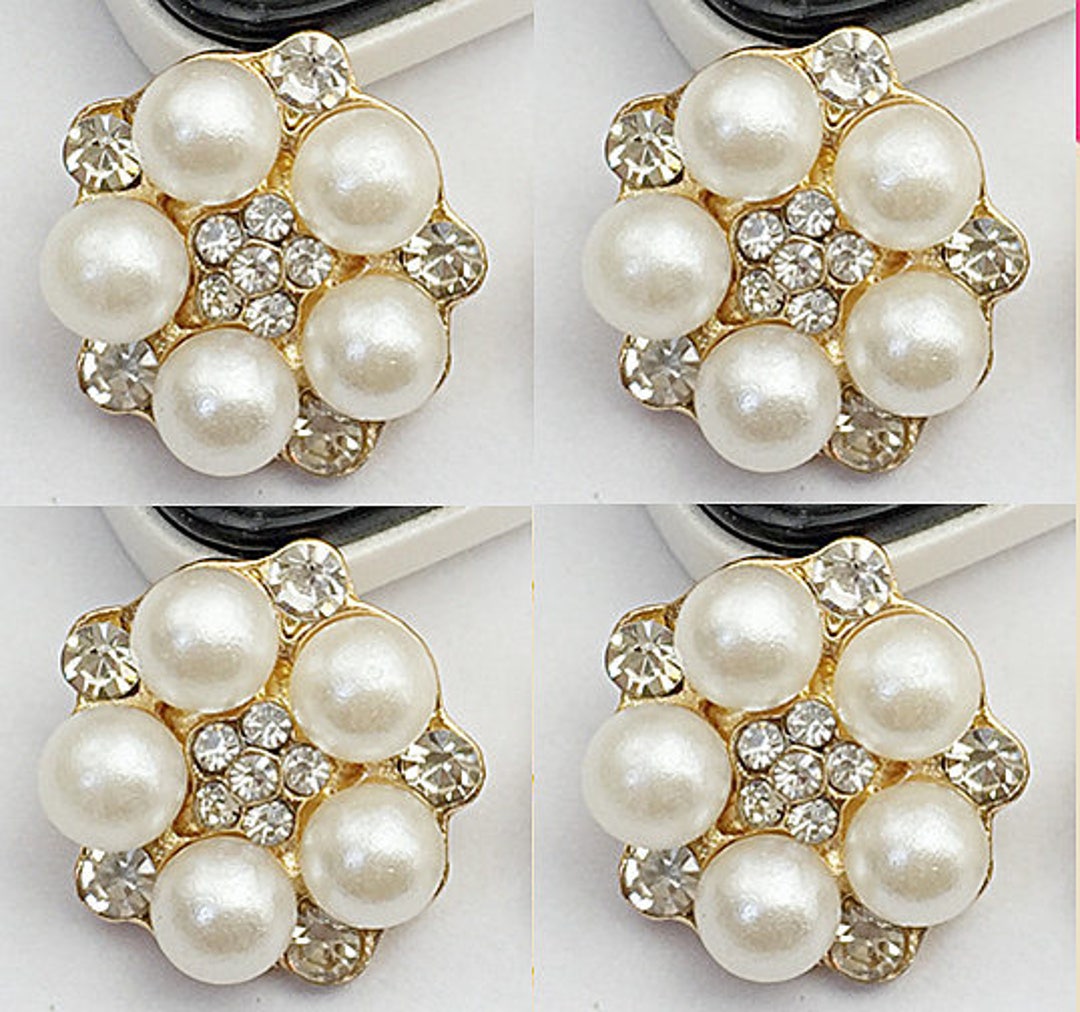 4 Flat Back Rhinestone and Pearl Button (15 Mm) DT-307 - Etsy