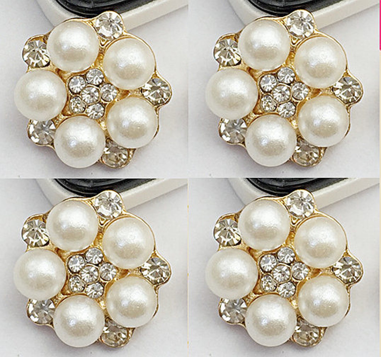 4 Flat Back Rhinestone and Pearl Button 15 mm DT-307 | Etsy