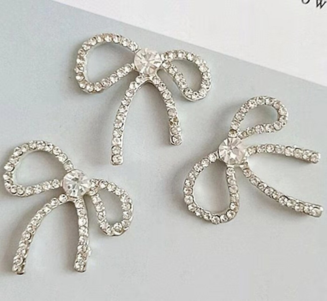 4 Flat Back Rhinestone Button Bow Button Embellishment - Etsy