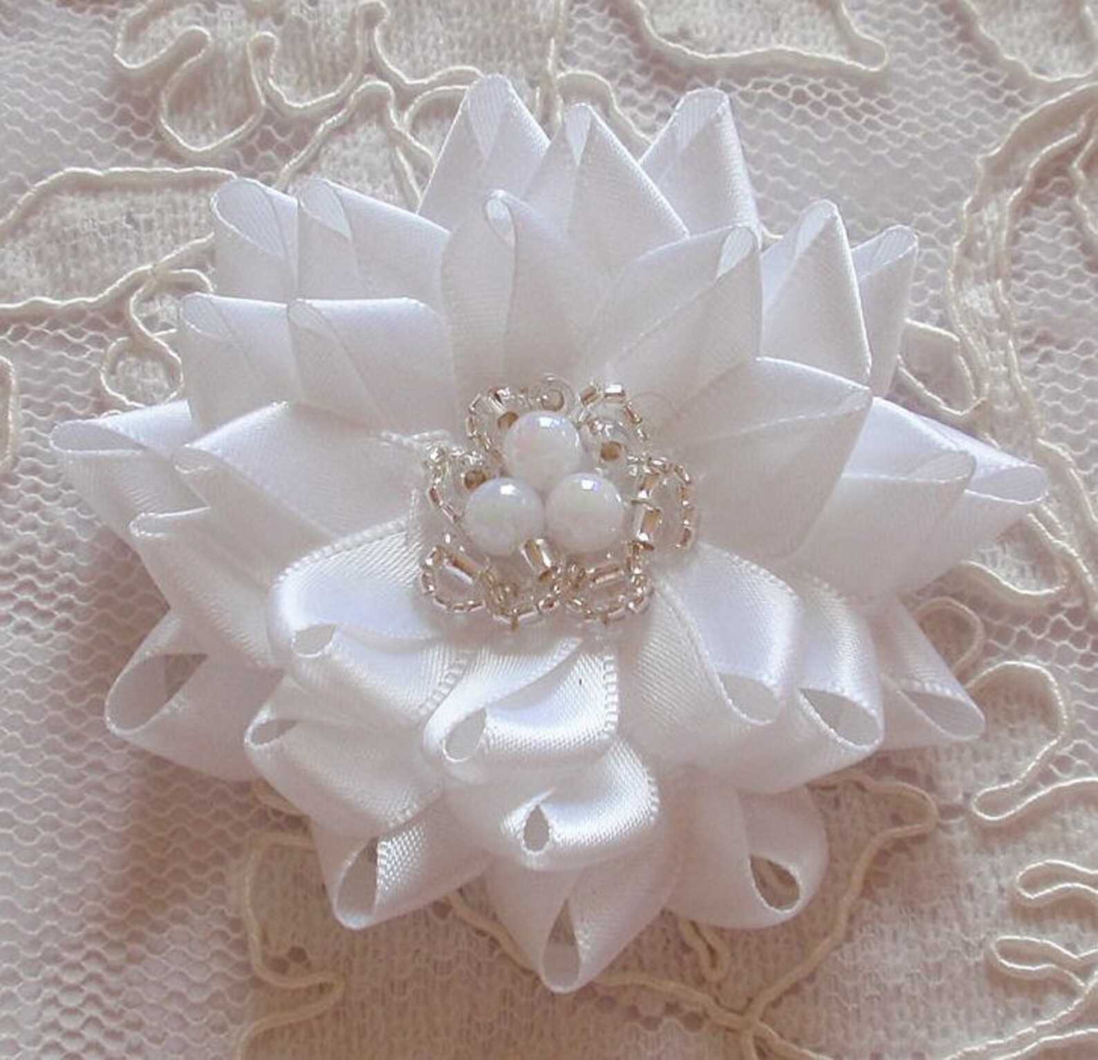 Handmade Ribbon Flower With Beads 2-3/4 inches MY-677-05 | Etsy