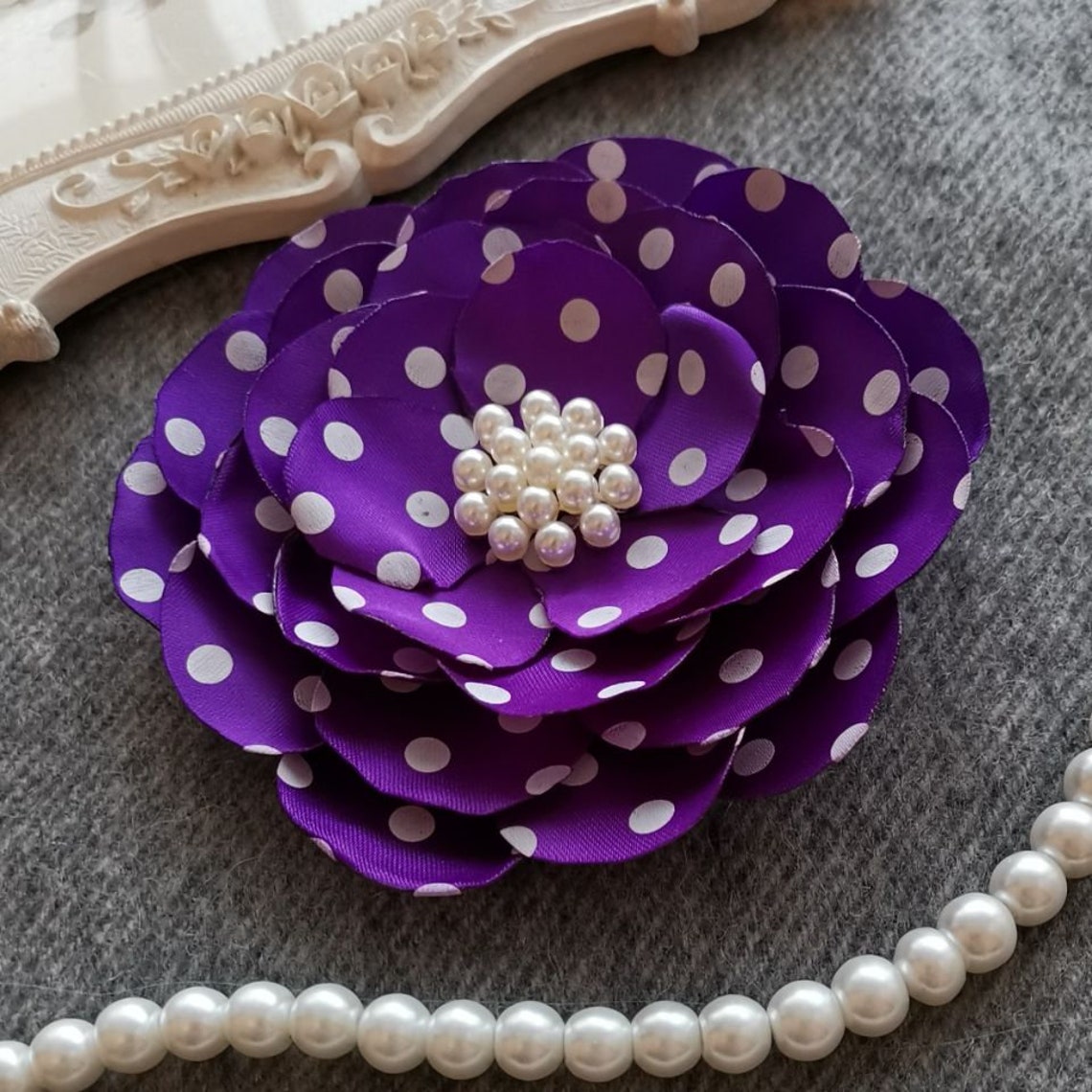 Larger Handmade Singed Flower Fabric Flower Fabric Rose Purple With ...