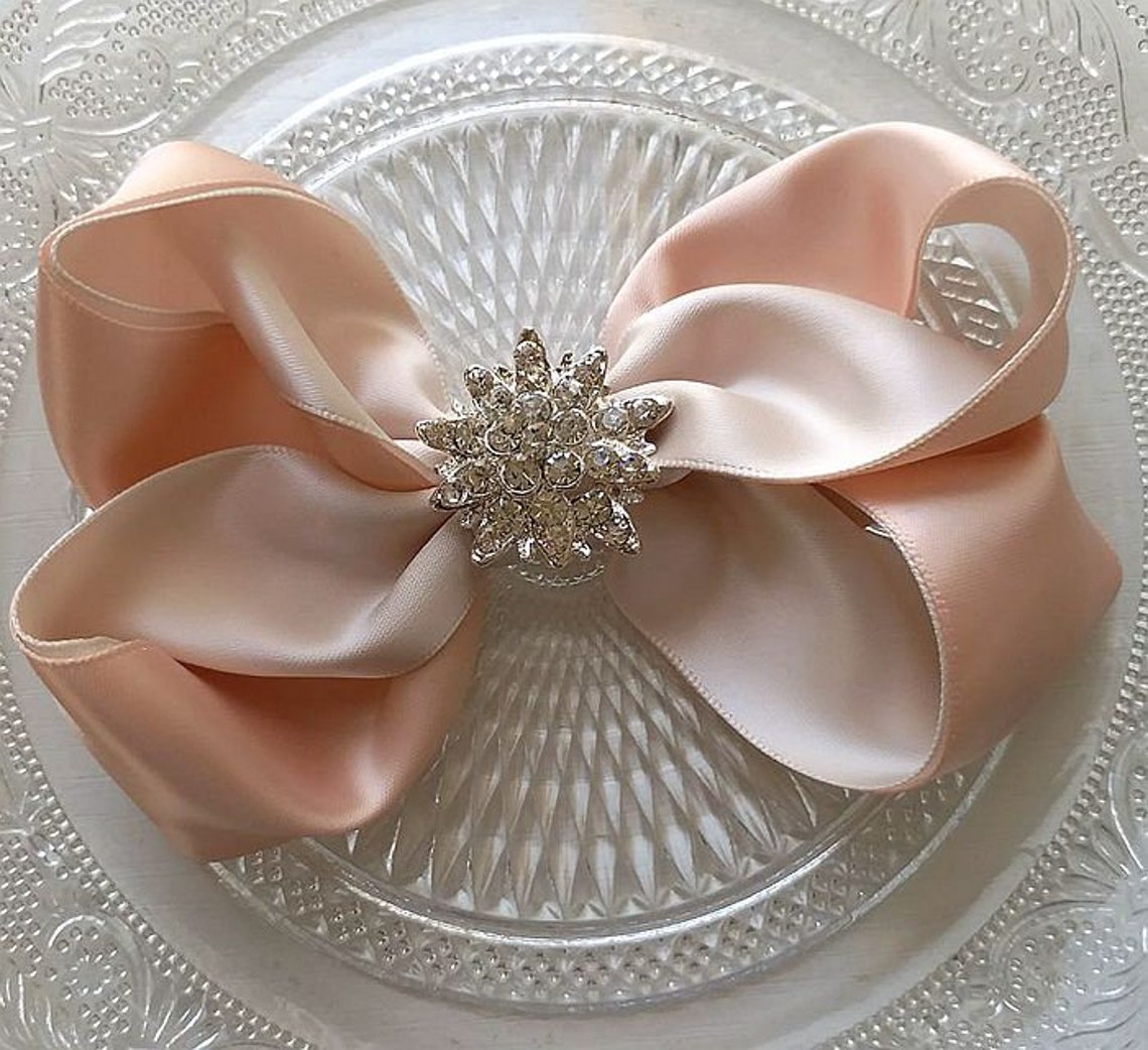 Handmade Satin Ribbon Bow With Pearl Rhinestone Cream Petal - Etsy