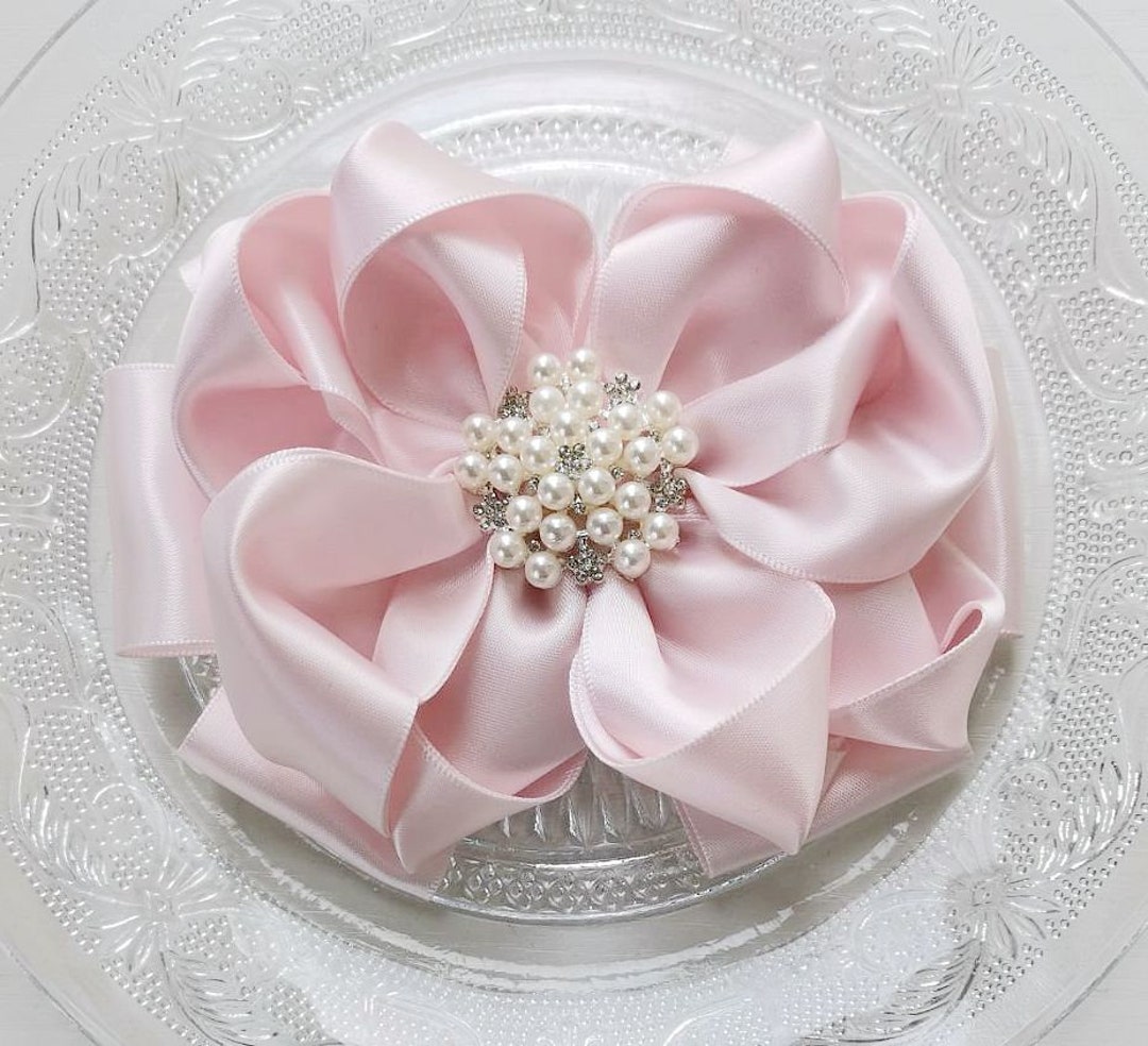 Handmade Satin Ribbon Bow With Pearl Rhinestone Icy Pink and Over 150 ...