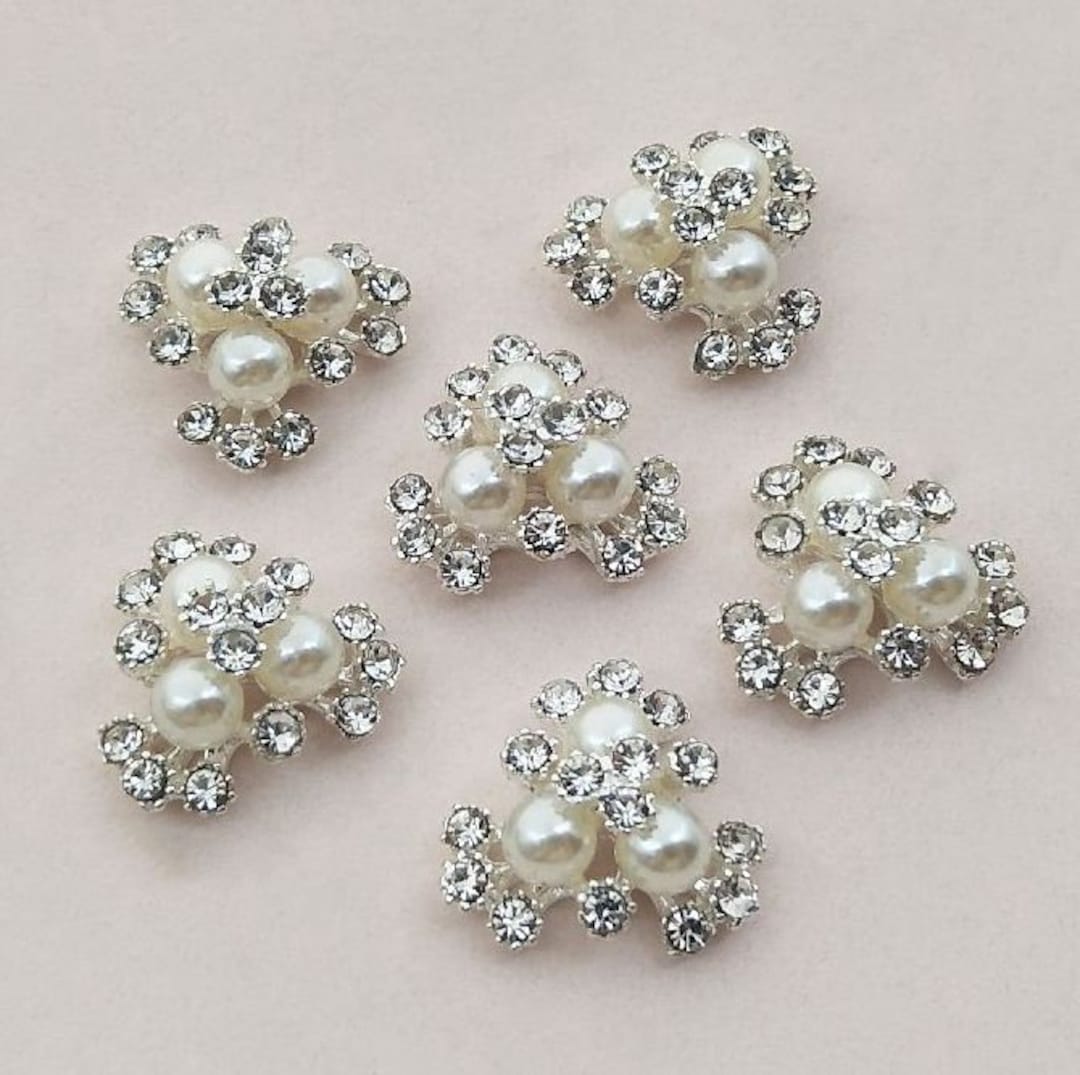 4 Flat Back Pearl and Rhinestone Button Embellishment (21x21 Mm) LT-213 ...