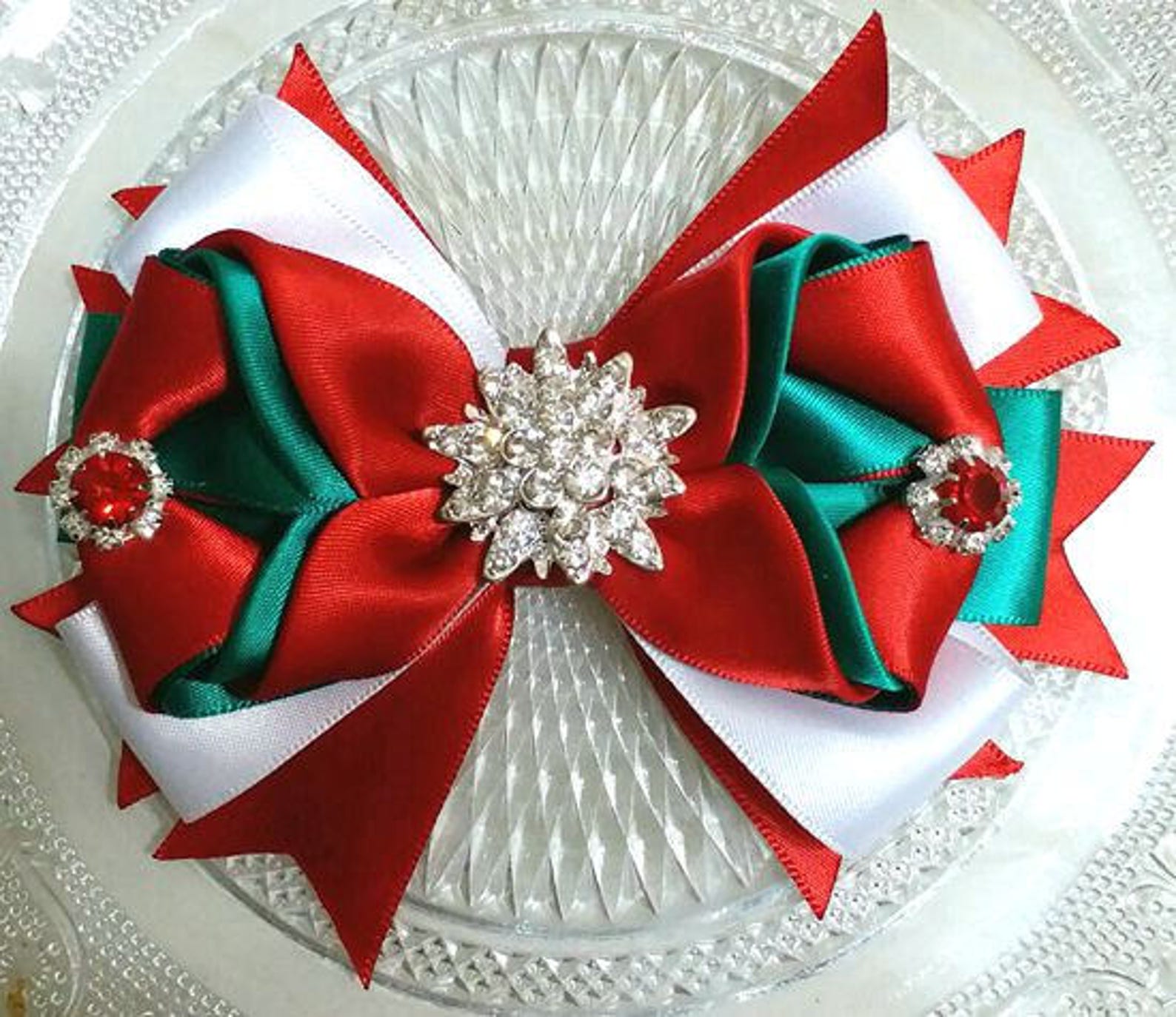 Handmade Satin Ribbon Bow With Rhinestone ( 5x4.5 Inch) MY-695-02 Ready ...