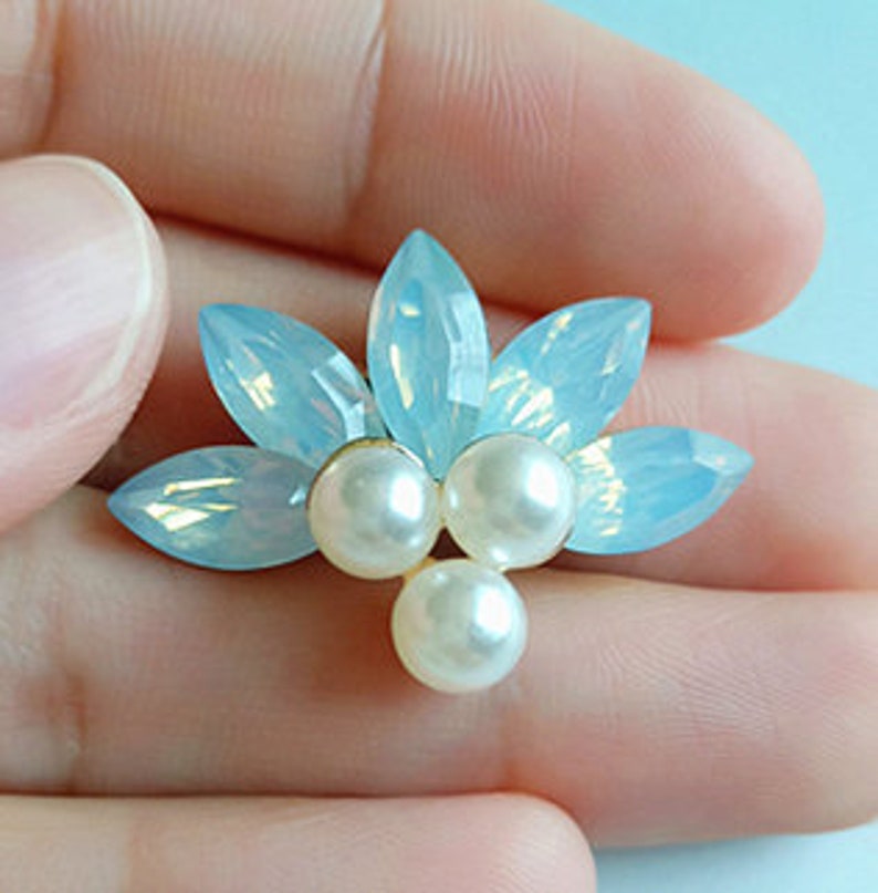 4 Flat Back Crystal Button Pearl Button Flower Button Embellishment Lt ...