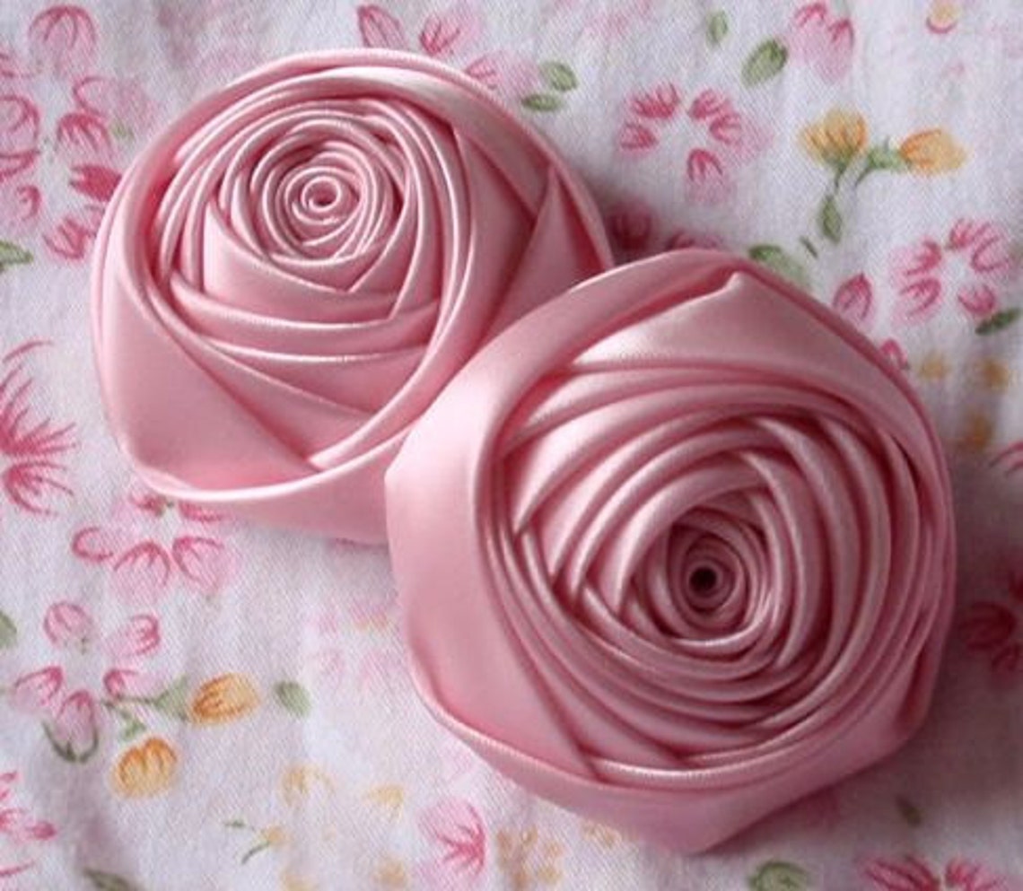 2 Handmade Rolled Ribbon Roses 2 Inches in Rose Pink and - Etsy