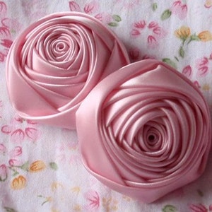 2 Handmade Rolled Ribbon Roses (2 Inches) in Rose Pink and Have Over ...