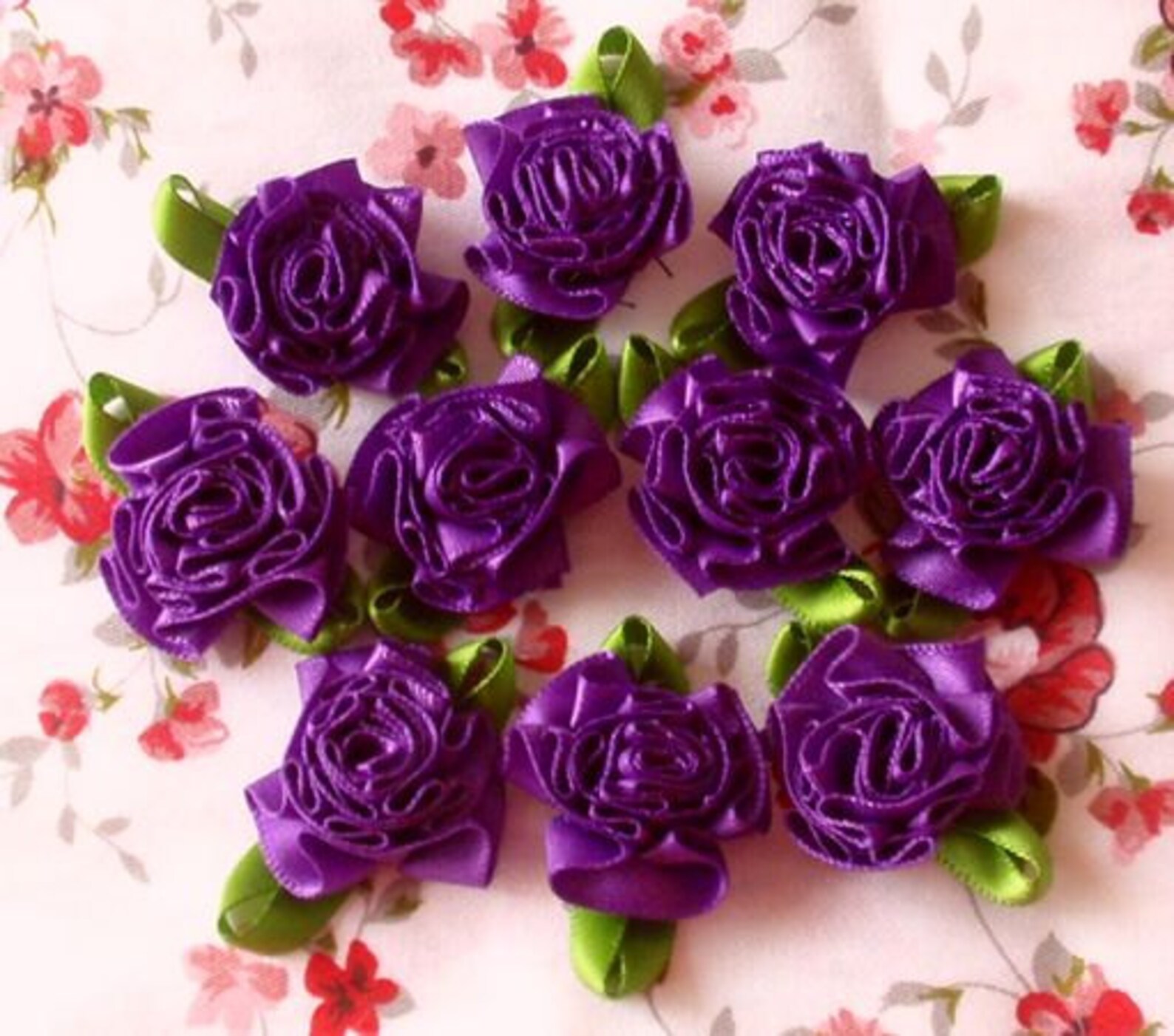 10 Handmade Ribbon Flowers With Leaves 1-1/4 Inches in Wine | Etsy