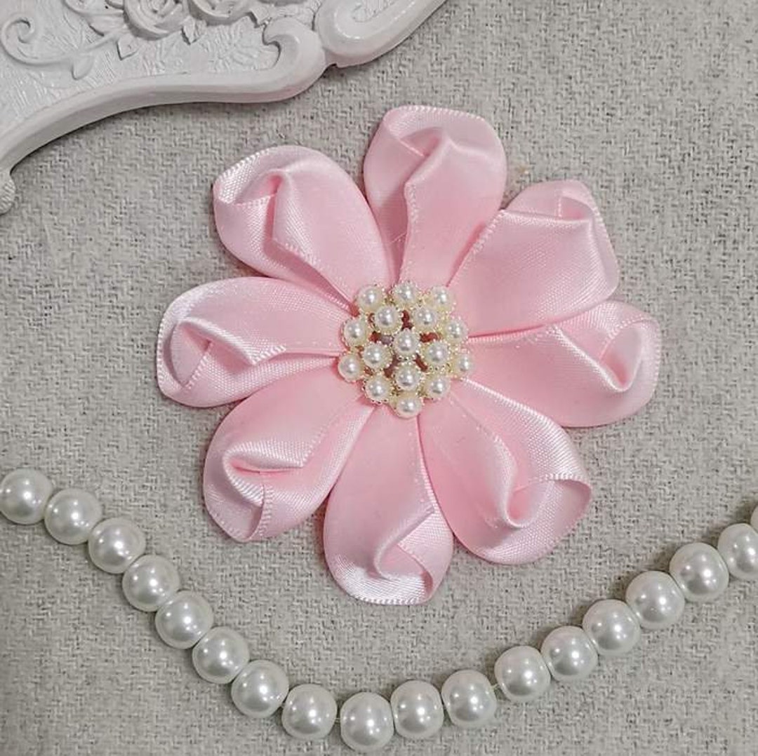 Handmade Ribbon Flower Ribbon Roses Satin Flower in Lt Pink (3 Inches ...