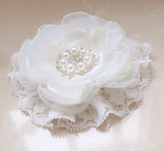 Larger Handmade Singed Flower Lace Flower With Pearl and | Etsy