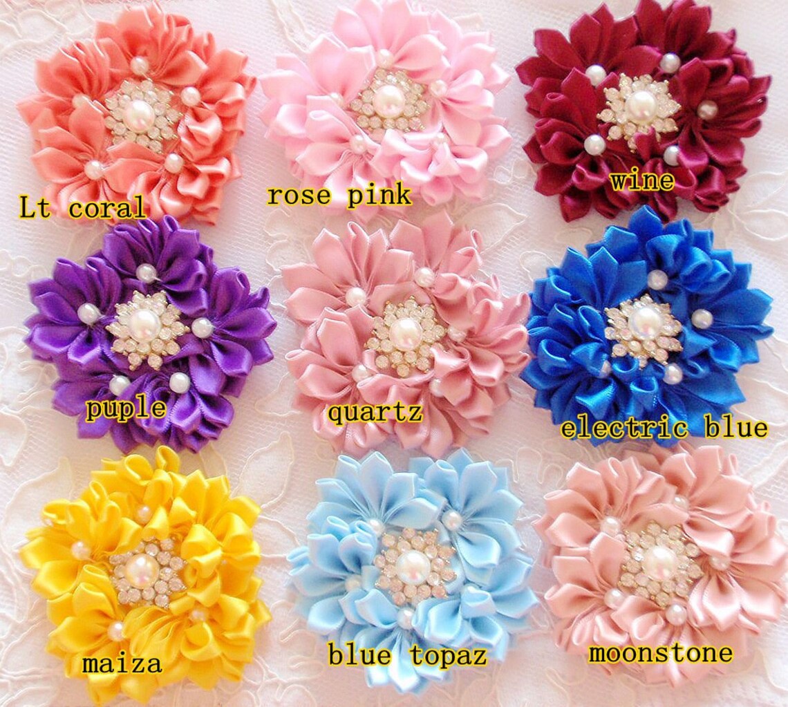 Handmade Ribbon Flowers 3 inches MY-676-01 Ready To ship | Etsy