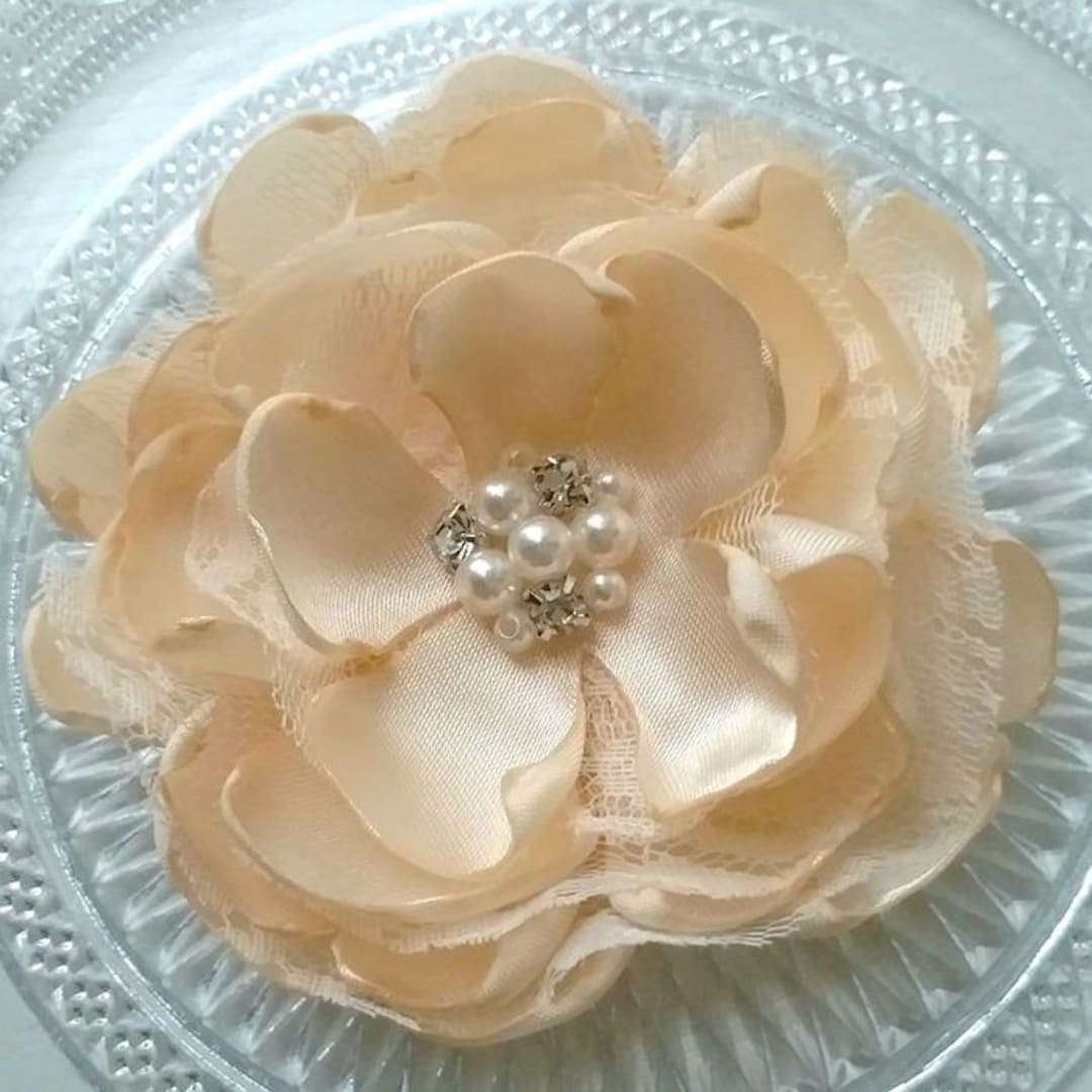 Larger Handmade Singed Fabric Flower Lace Flower Rose With Rhinestone ...