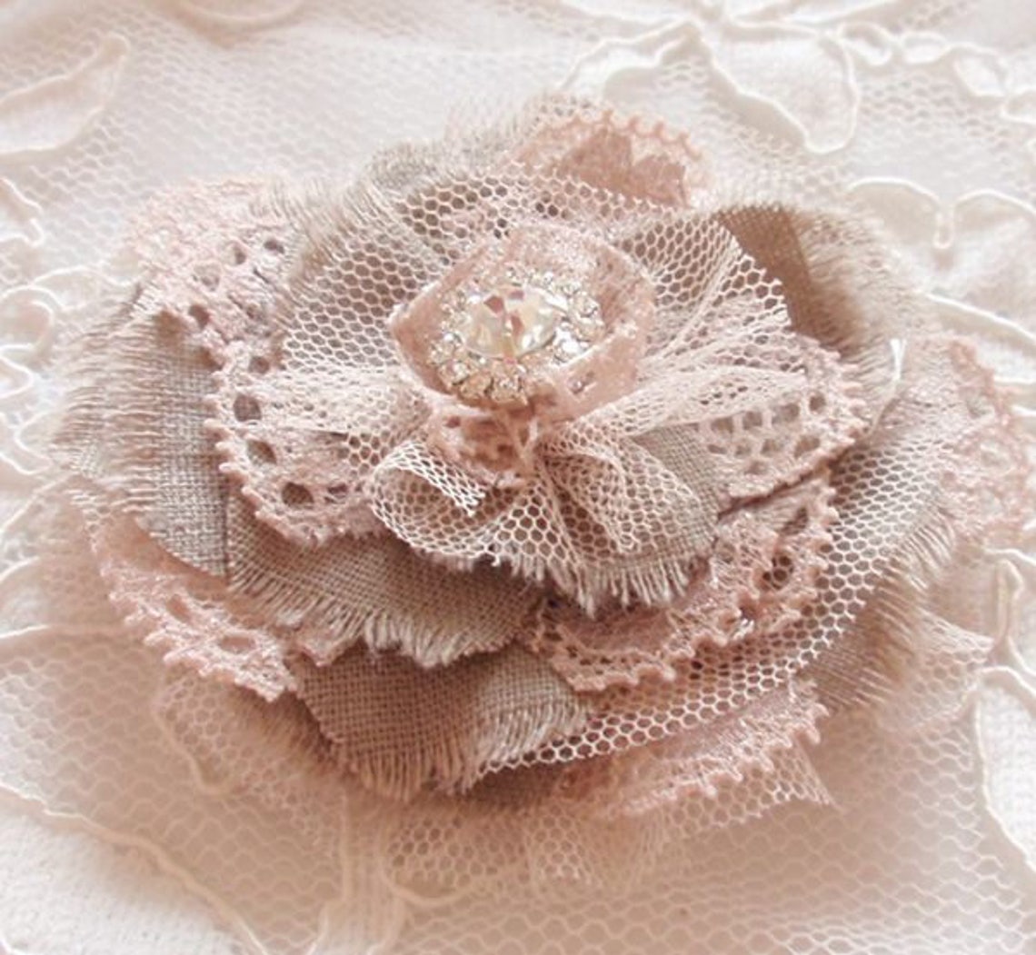 Larger Handmade Fabric Flower Lace Flower Fabric Rose (3-1/4 Inches) in ...