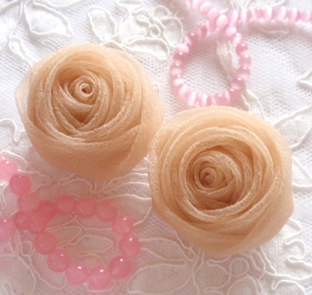 2 Organza Rolled Roses Chiffon Roses Fabric Flower Fabric Rose (2 ...