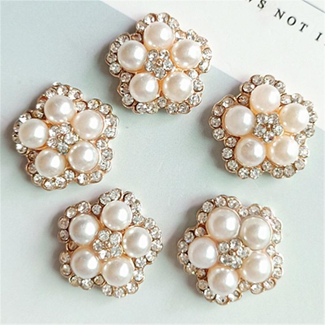 4 Flat Back Rhinestone and Pearl Button Embellishment (17 Mm) AL-153-02 ...