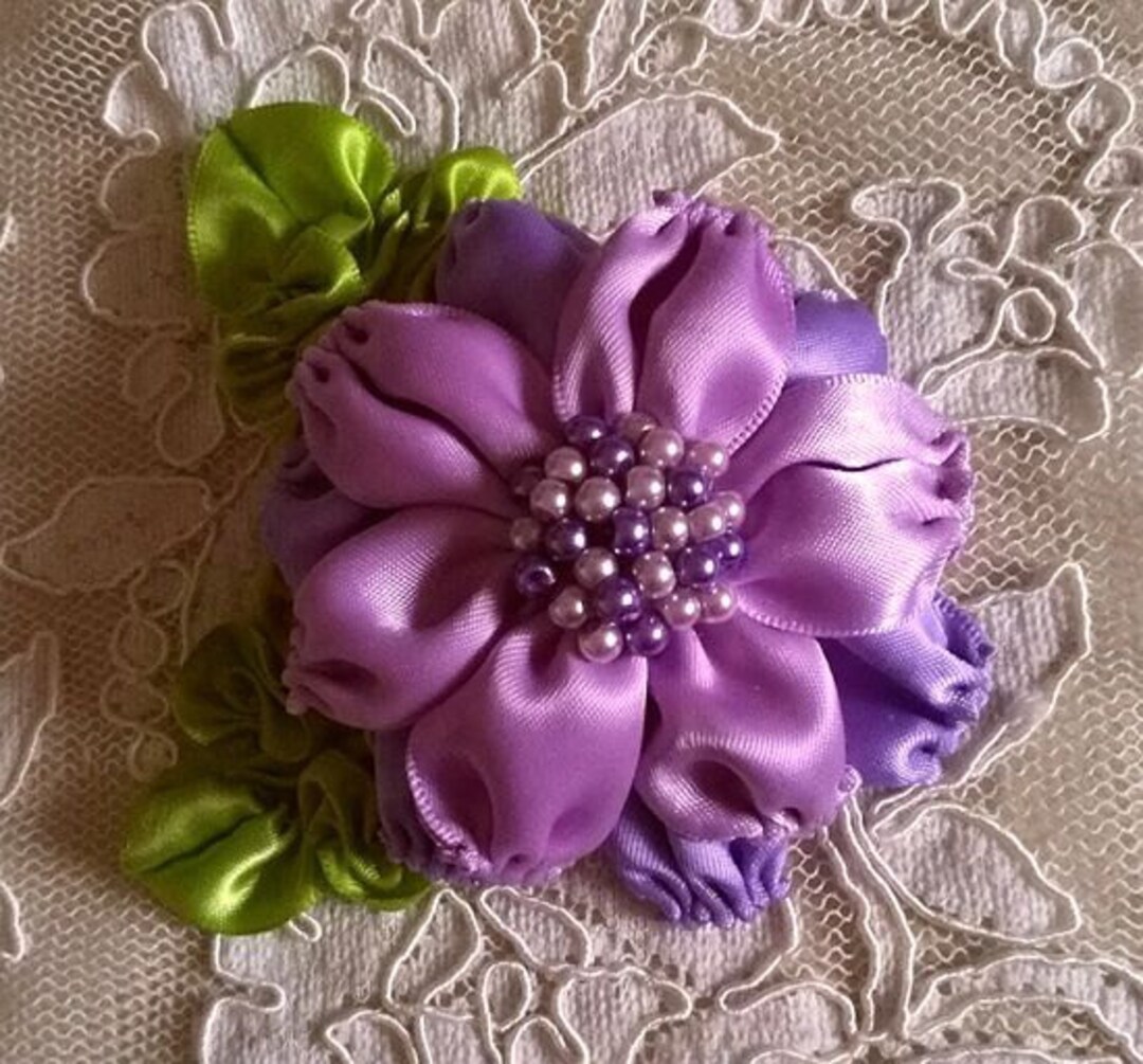 Handmade Ribbon Flower Ribbon Roses Satin Flower in Lavender - Etsy