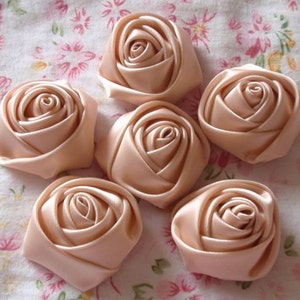 6 Handmade Ribbon Rolled Roses (1-1/4 Inches) in White MY-014 -05 Ready ...