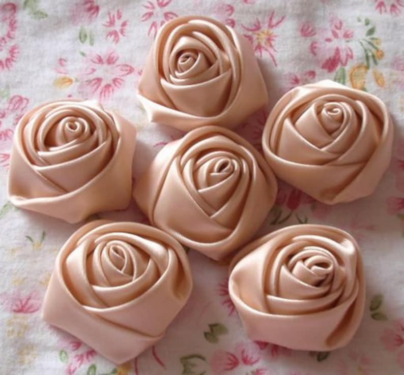 6 Handmade Ribbon Rolled Roses 1-1/4 inches in White MY-014 | Etsy