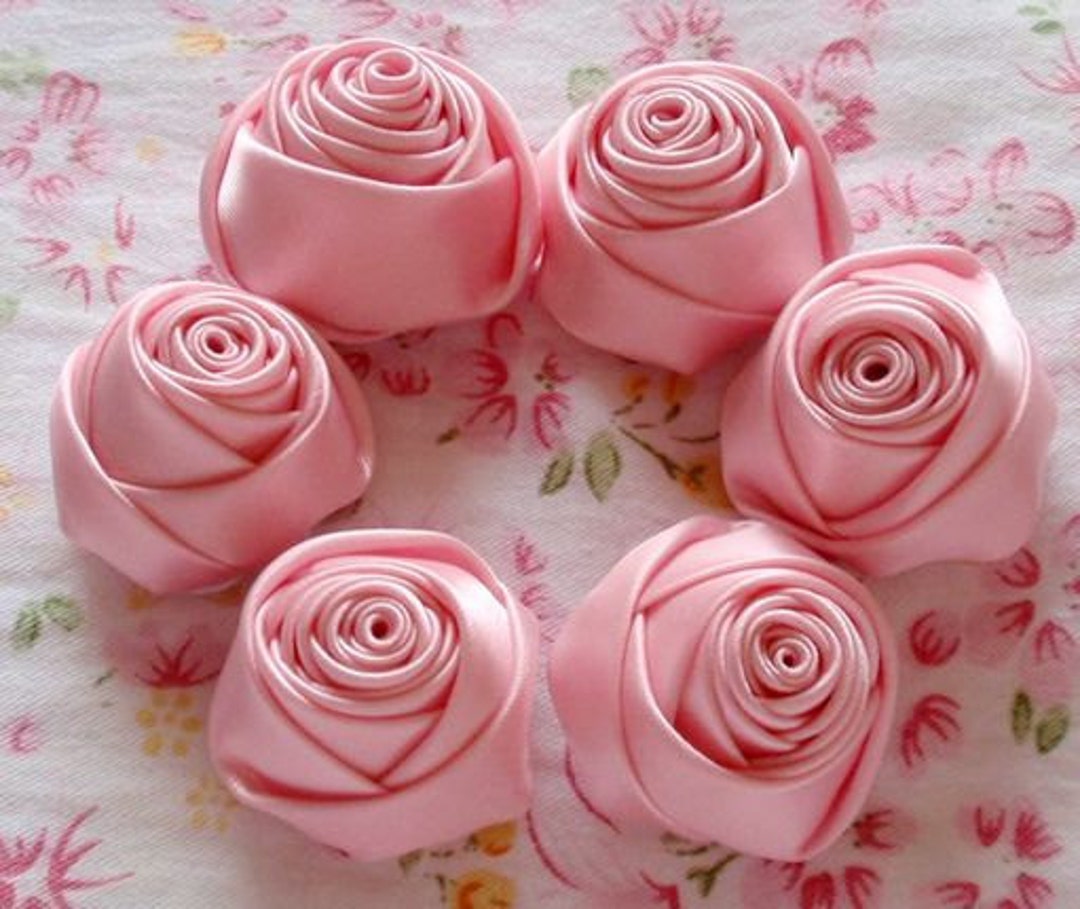 6 Handmade Rolled Ribbon Roses (1-1/4 Inches) in Rose Pink MY-014 -020 ...