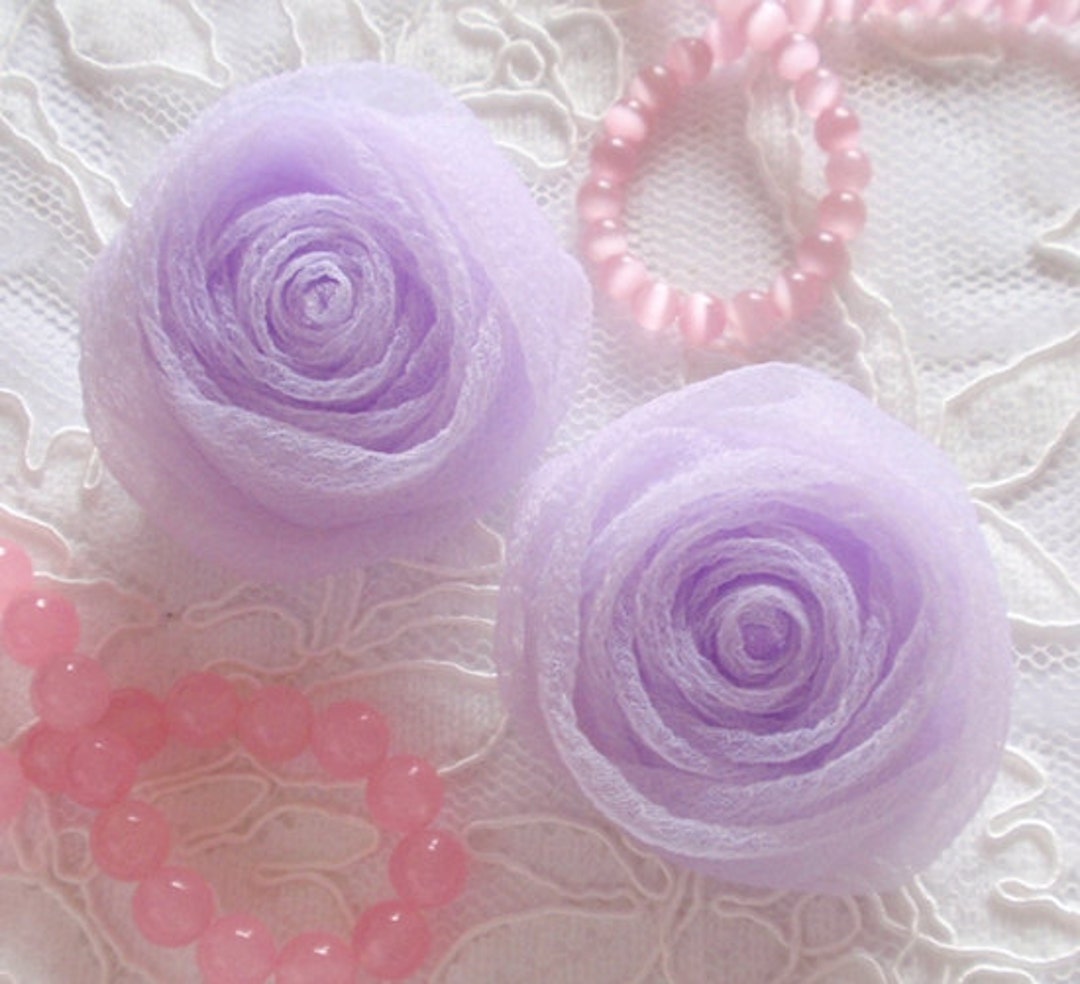 2 Organza Rolled Roses Chiffon Roses Organza Roses Chiffon Flowers in ...