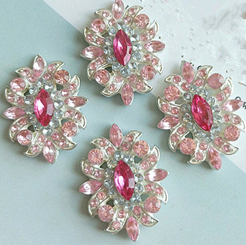4 Flat Back Rhinestone Button Pearl Button Flower Button Embellishment ...