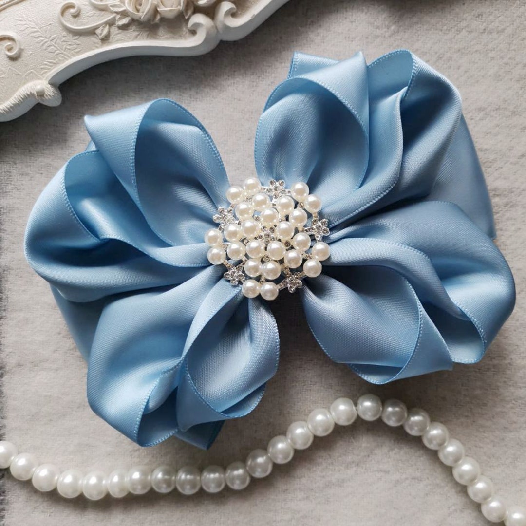 Handmade Satin Ribbon Bow With Pearl Rhinestone Bluebird and Over 150 ...