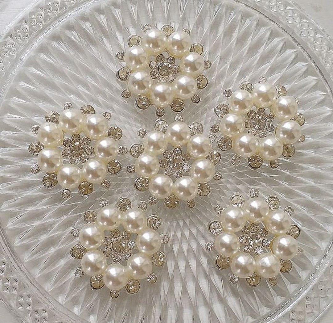 6 Flat Back Rhinestone Pearl Button Embellishment (28 Mm) MY-776-01 ...