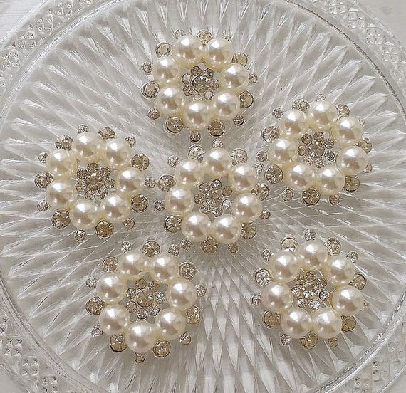 6 Flat Back Rhinestone Pearl Button Embellishment 28 Mm | Etsy