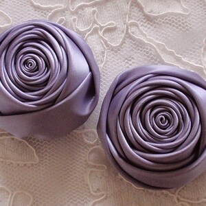 2 Handmade Ribbon Rolled Roses (2 Inches) in Thistle MY-406-83 Ready to ...