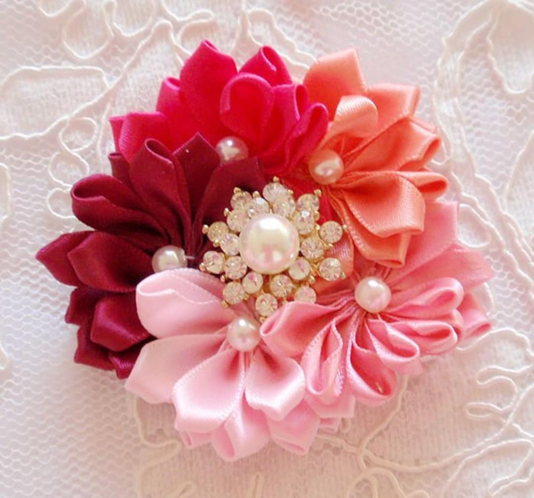 Handmade Ribbon Flowers (3 Inches) MY-676-01 Ready to Ship - Etsy