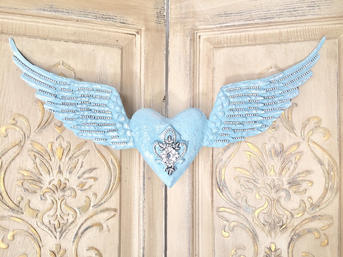 Metal Angel Wings Teal Angel Wings Embellished Angel Wings | Etsy