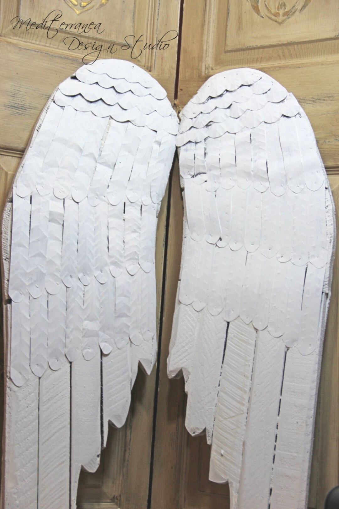 White Angel Wings, Wood and Metal Wings, Angel Wing Wall Decor, Painted ...