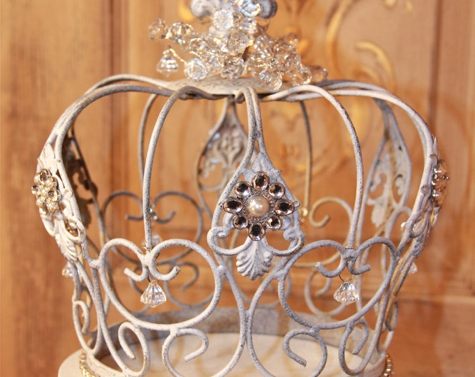 Embellished White Metal Crown, Decorative Crown, Wedding Decor, Cake ...
