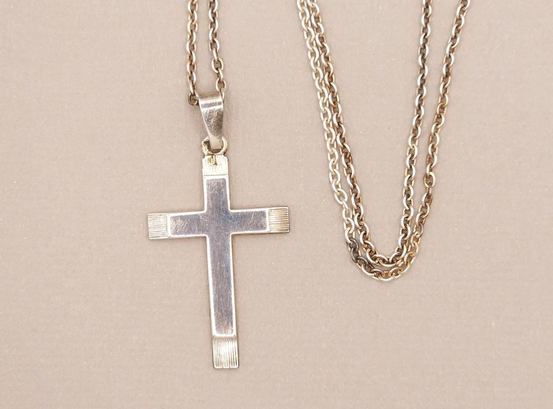 Vintage 835 Minimalist Cross Pendant on Sterling Silver Fine Chain ...