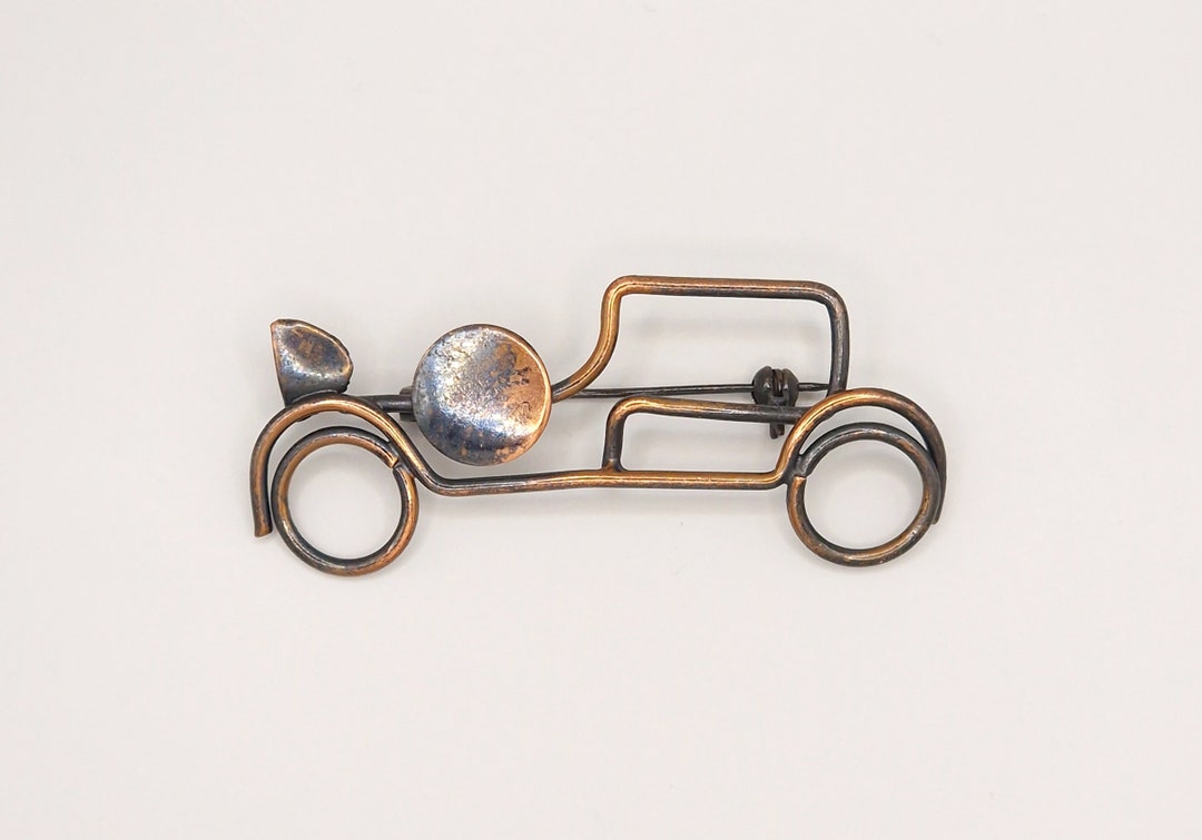 Vintage Copper Hand Made Car Brooch Pin, Open Wire Work Classic Antique ...