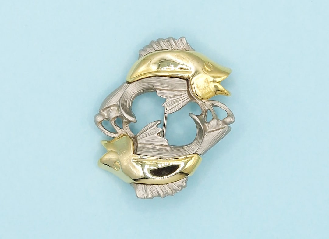 Vintage Mixed Metal Fish Brooch Pin, Two Figural Fish Pisces Jewellery ...