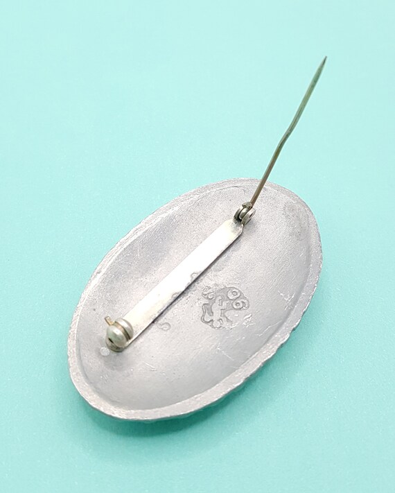 Vintage Pewter and Painted Porcelain Oval Brooch Pin,… - Gem