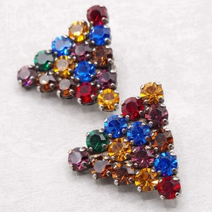 Vintage Multicolour Rhinestone Triangle Clip on Earrings, Colourful ...