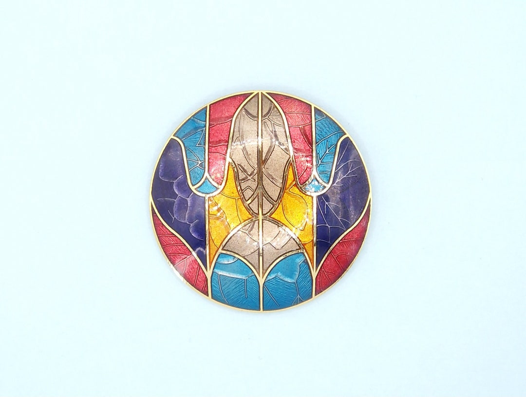 Vintage 1980's Colourful Enamel Circle Brooch Pin, Art Deco Revival ...