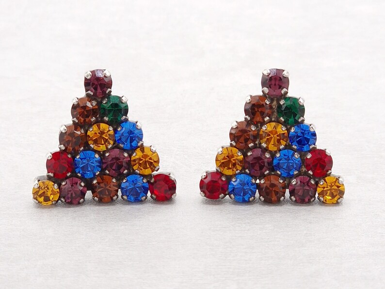 Vintage Multicolour Rhinestone Triangle Clip on Earrings - Etsy