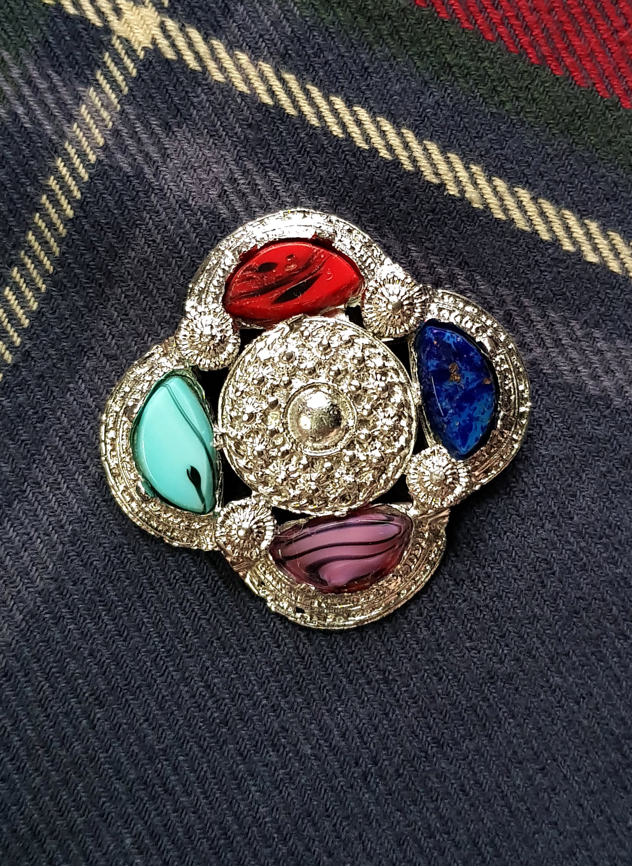 Vintage Scottish Pewter and Glass Brooch Pin Glass Agate | Etsy