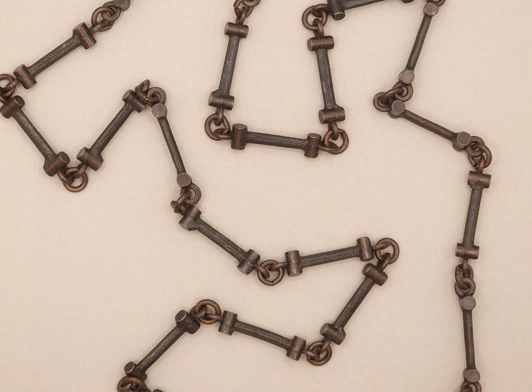 Vintage Bronze Link Chain Necklace, Rustic Industrial Heavy Bar Link ...