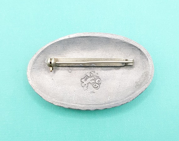 Vintage Pewter and Painted Porcelain Oval Brooch Pin,… - Gem