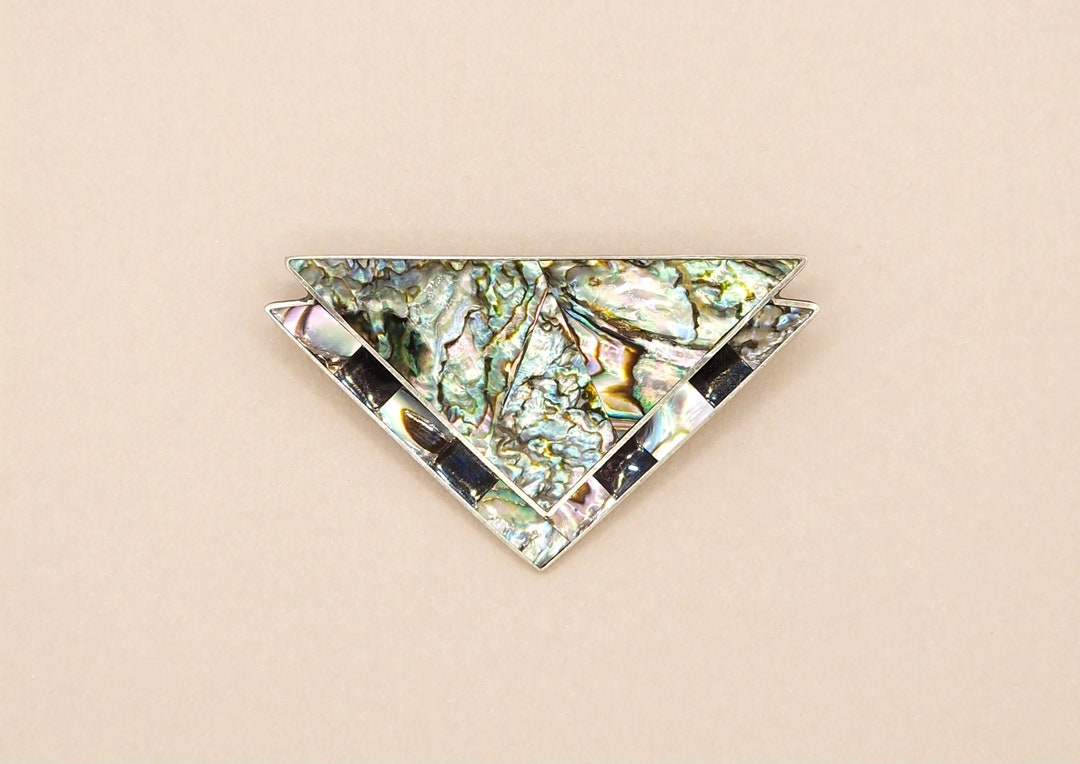 Vintage Alpaca Silver Abalone Triangle Brooch Pin, 1980's Art Deco ...