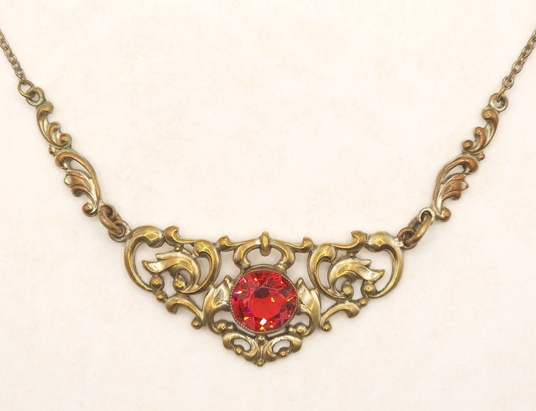Antique Edwardian Red Crystal Pendant Necklace, Art Nouveau Style ...